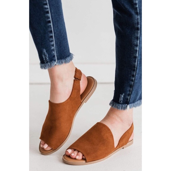 Shoes | Brown Open Toe Slingback Flat Sandals | Poshmark